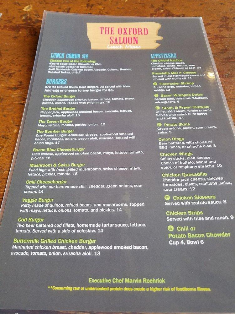 Menu at The Oxford Saloon pub & bar, Snohomish