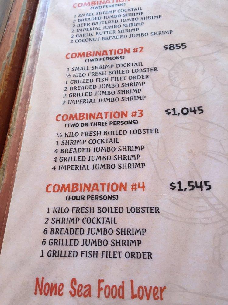 Menu at The Shrimp Factory restaurant, Mazatlán, De Las Garzas 14
