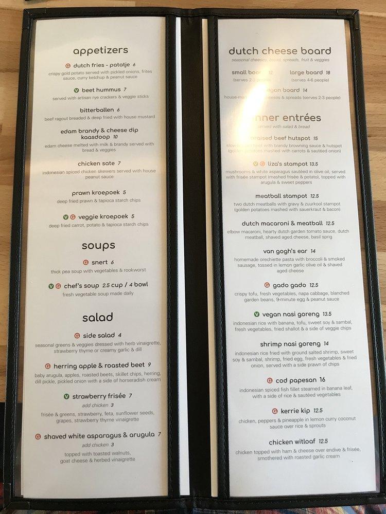 Carta del restaurante Van Gogh's Eeterie, Springfield