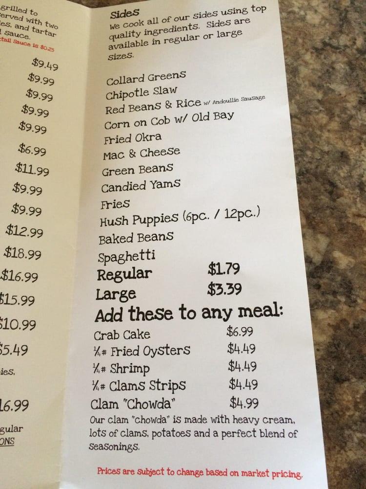 Menu at Caplinger's Fresh Catch restaurant, Indianapolis, Shadeland Ave