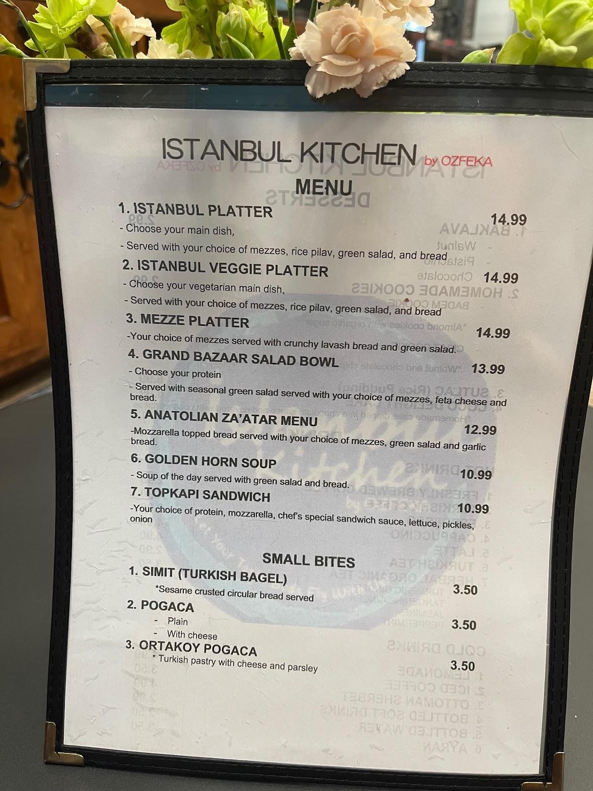 Menu at Istanbul Kitchen restaurant, Tysons