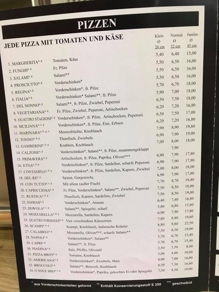Speisekarte von Pizza Calabria, Geisenfeld