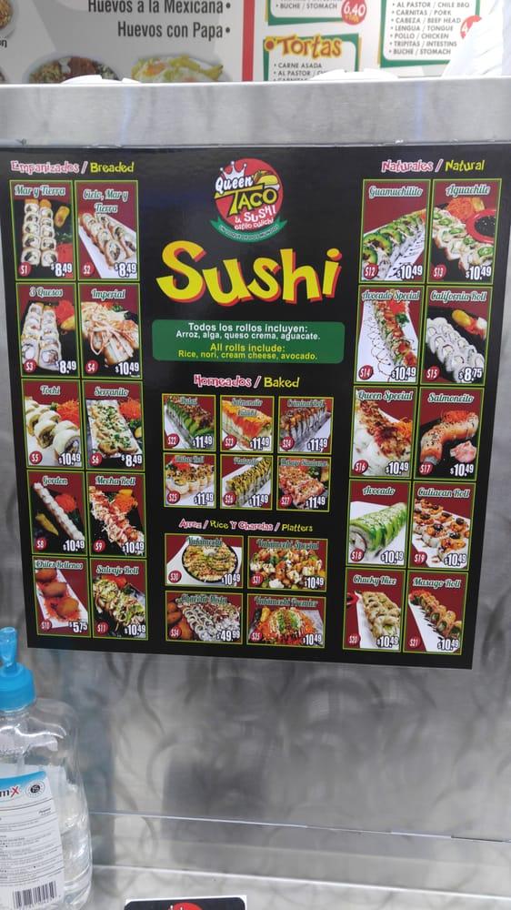 Menu at Queen Taco & Sushi restaurant, South Gate