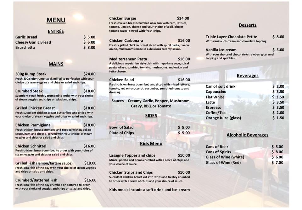 Menu at Island View Restaurant, Townsville