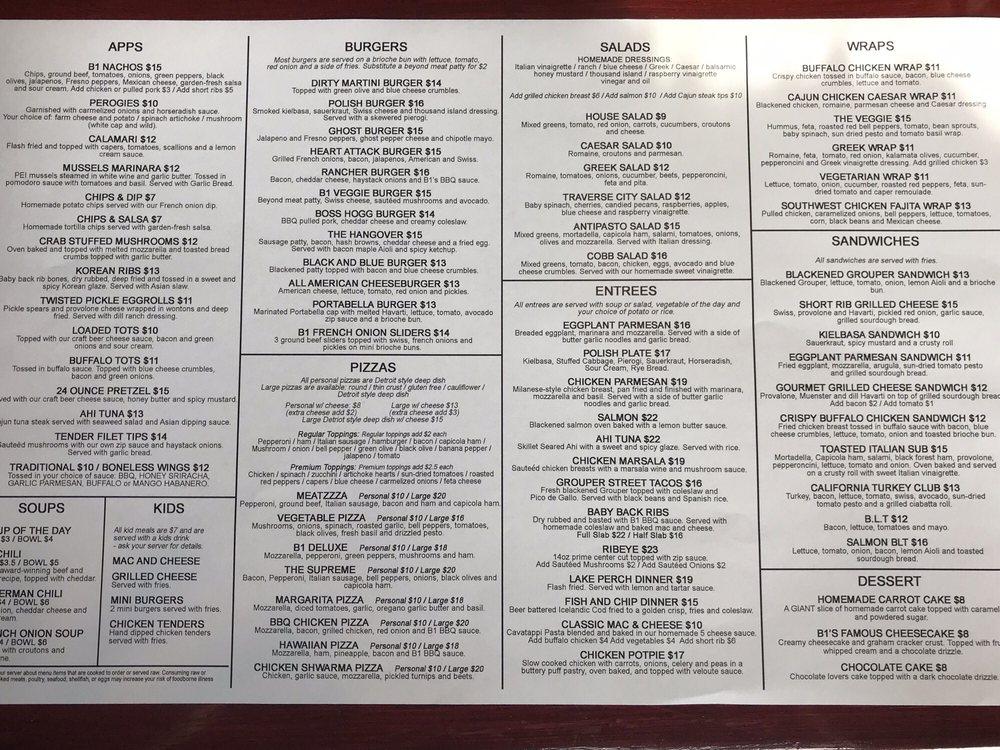 Menu at B1 Tavern pub & bar, Keego Harbor