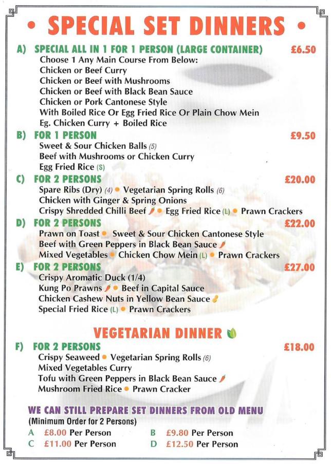 Menu at Phoenix House Chinese Takeaway restaurant, Frinton-on-Sea