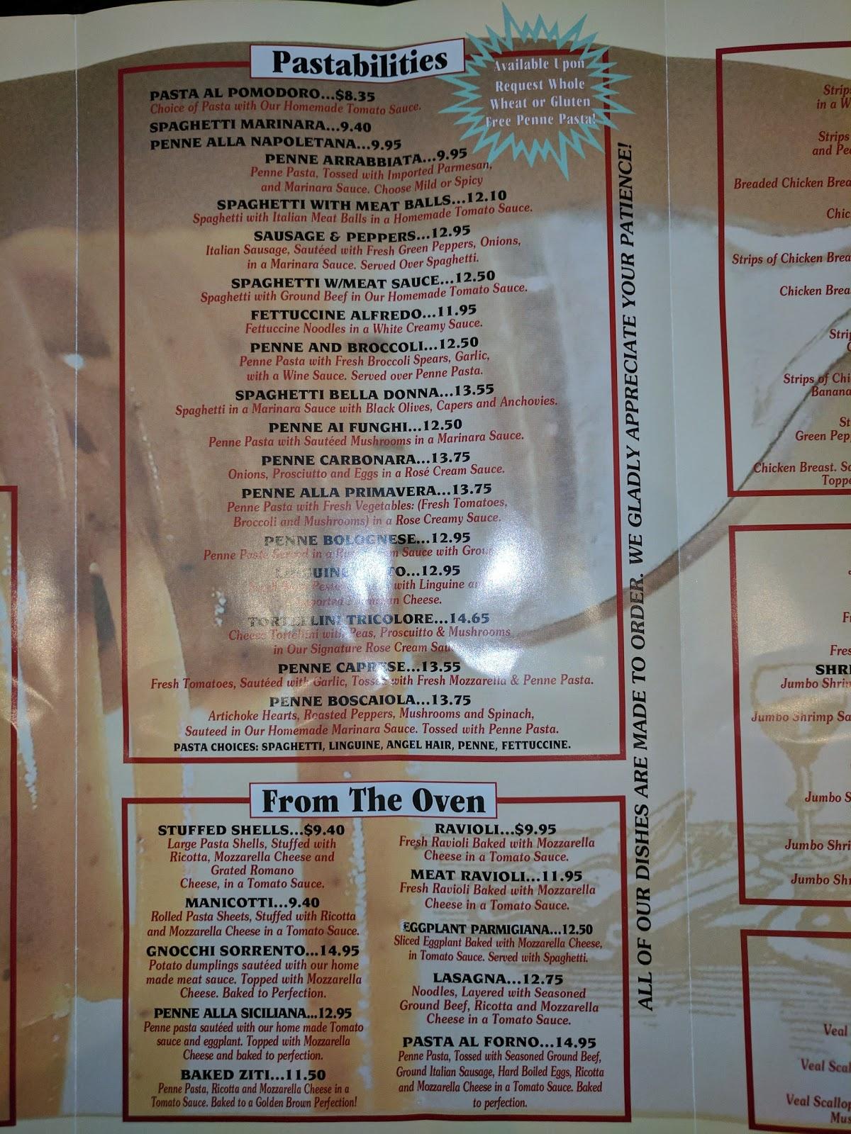 Menu at Strapasta pizzeria, Fallston