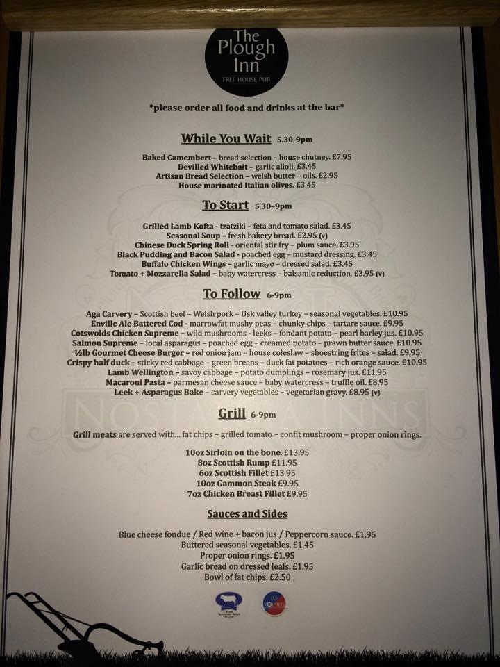 Menu at The Plough Inn pub & bar, Bewdley, The Plough Inn