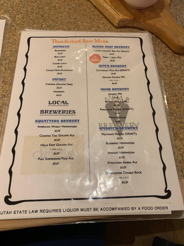 Menu at Thunderbird Restaurant, Orderville, State St
