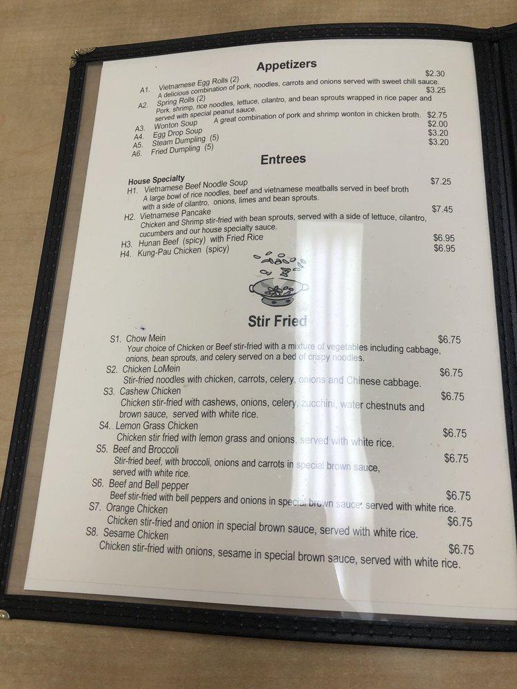 Menu at Asean Diner restaurant, Claremore
