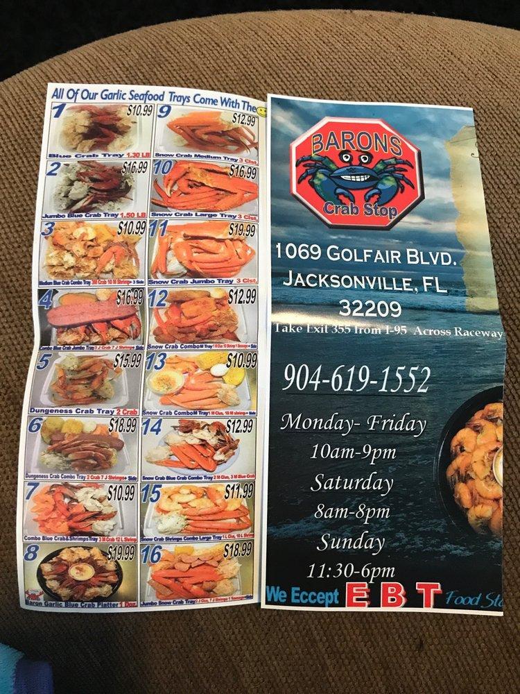 Menu at Barons Crab Stop, Jacksonville