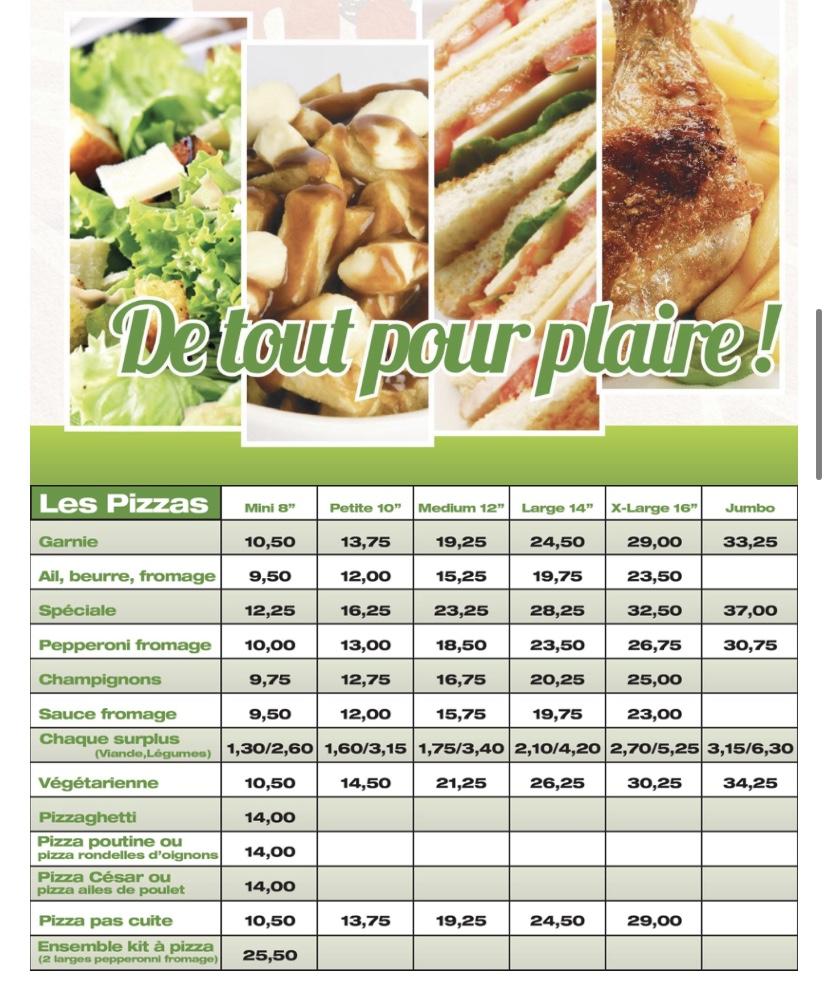 Menu au Restaurant Chez Pat Disraeli, Disraeli