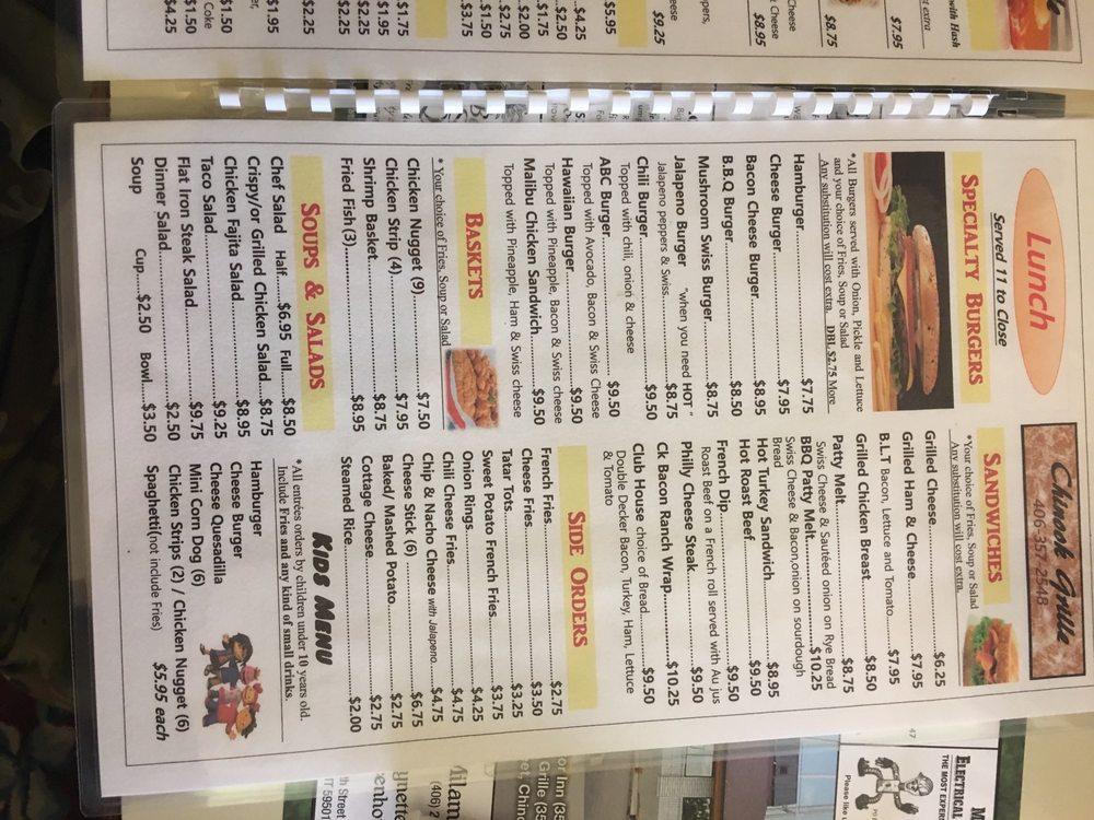 Menu at Chinook Grille pub & bar, Chinook