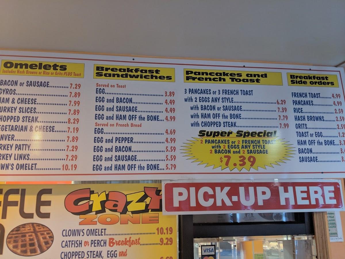 Menu at Clowns Pancake House restaurant, Chicago