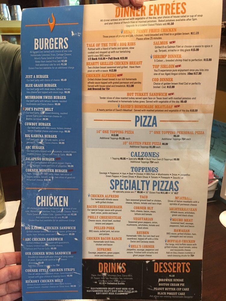 Menu at Corner Grill restaurant, Blue Grass