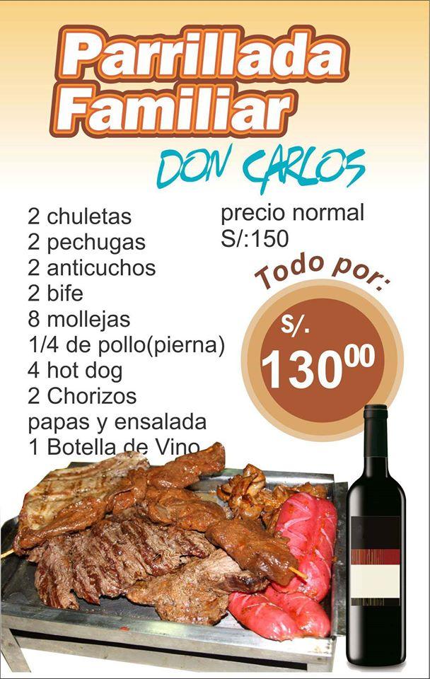Menu at Don Carlos restaurant, Chiclayo, Av. José Balta 1259