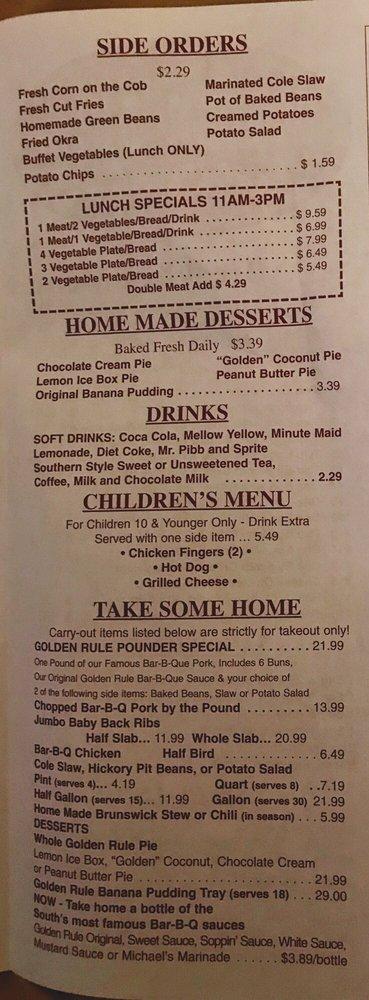 Menu at Golden Rule BBQ & Grill, Trussville, 120 S Chalkville Rd
