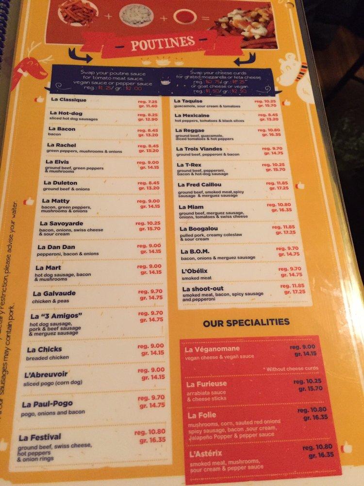 Carta del restaurante La Banquise, Montréal