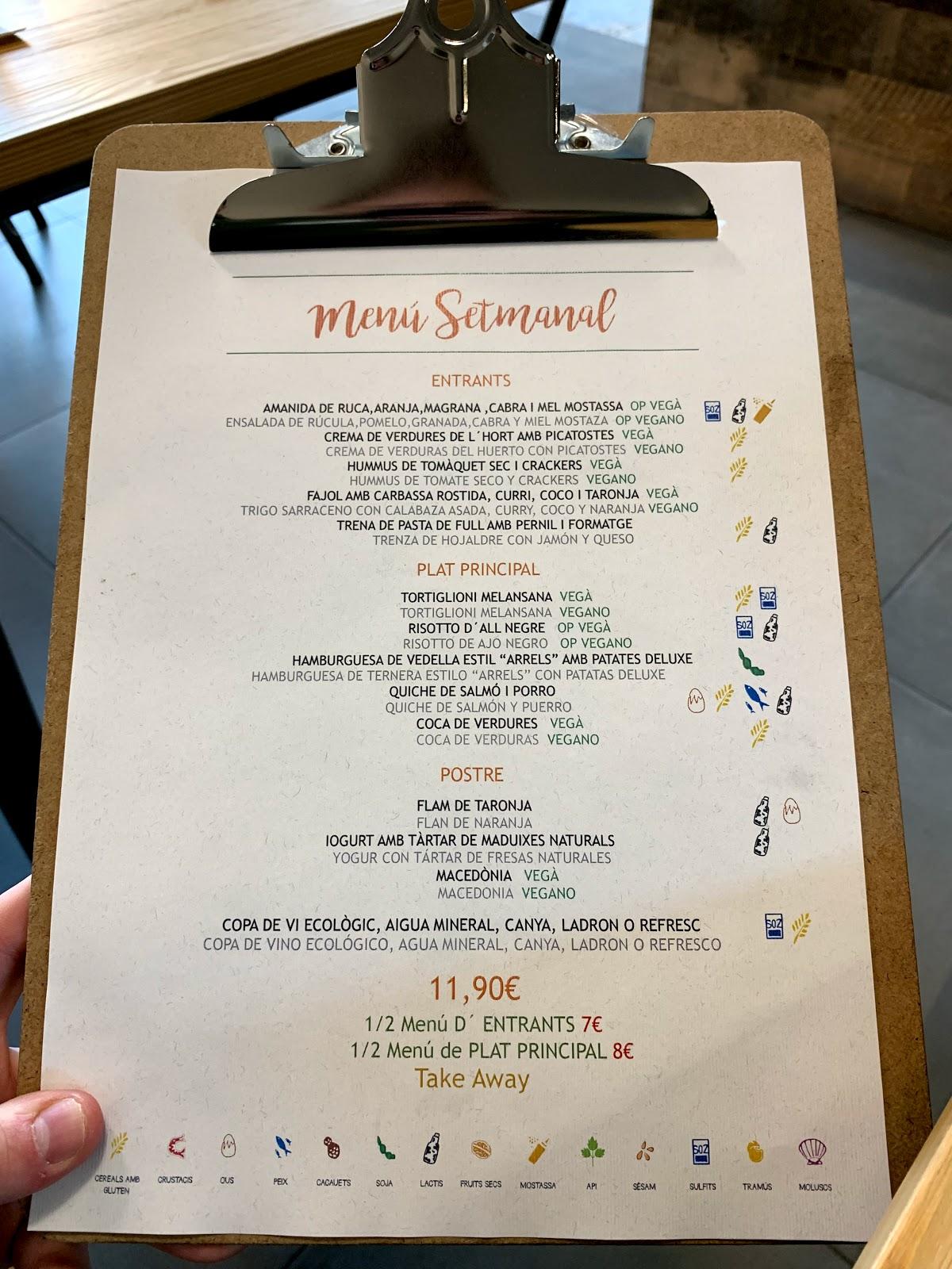 Carta del restaurante Arrels Flexitaria, Barcelona