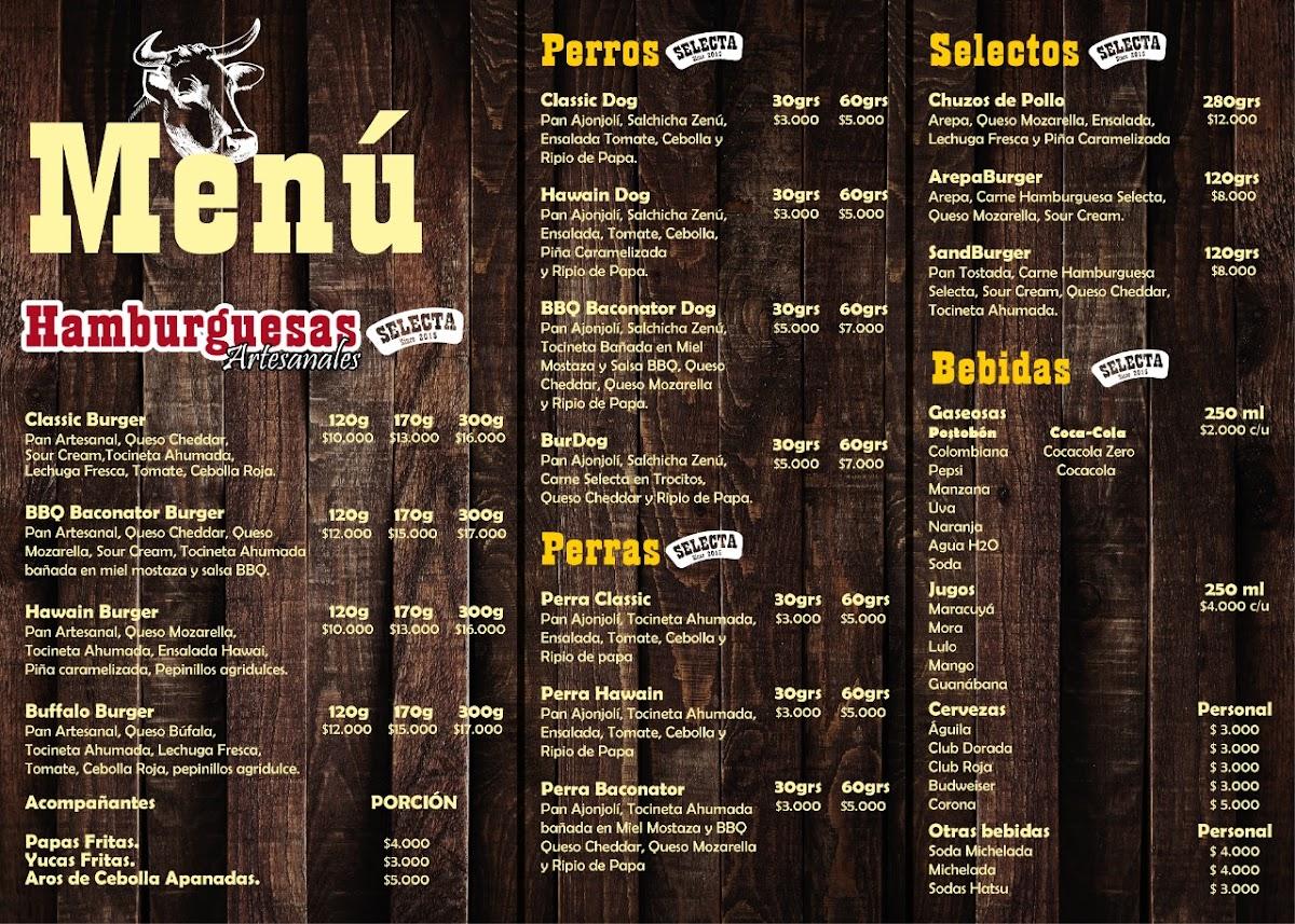 Menu at CARNE SELECTA restaurant, Colombia