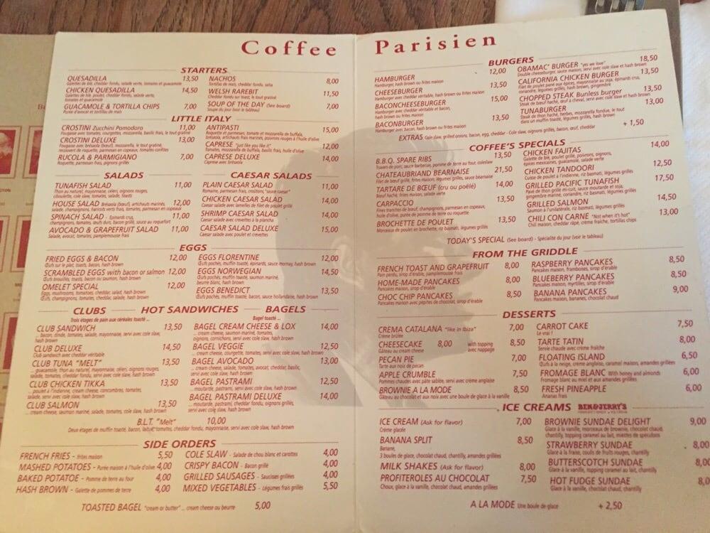 Menu at Coffee Parisien restaurant, Neuilly-sur-Seine, 46 Rue de ...