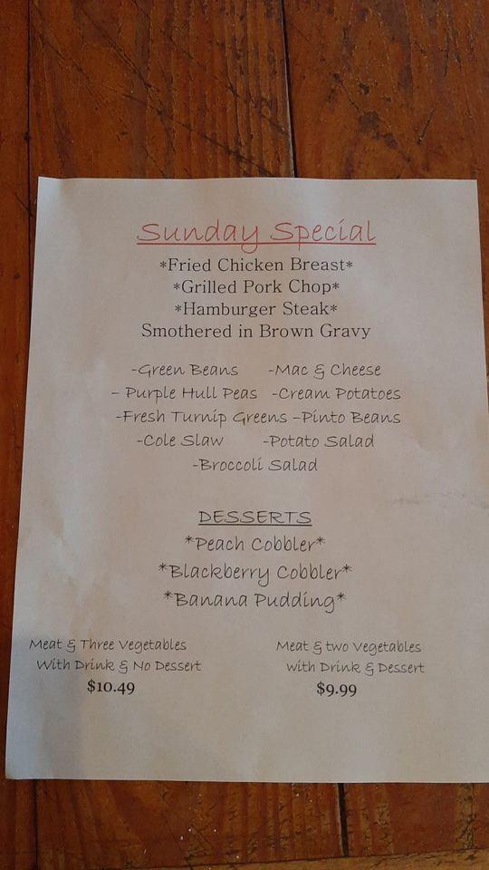 Menu at General's Cafe, New Site, AL-22