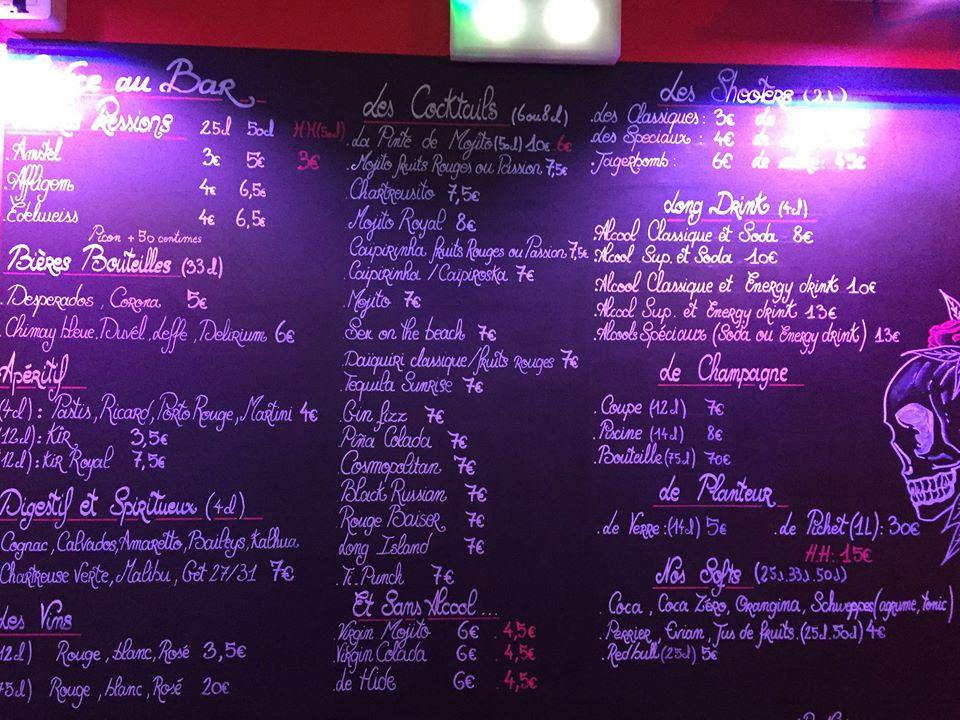 Menu au Hideout Montparnasse pub et bar, Paris, 33 Rue de la Gaité