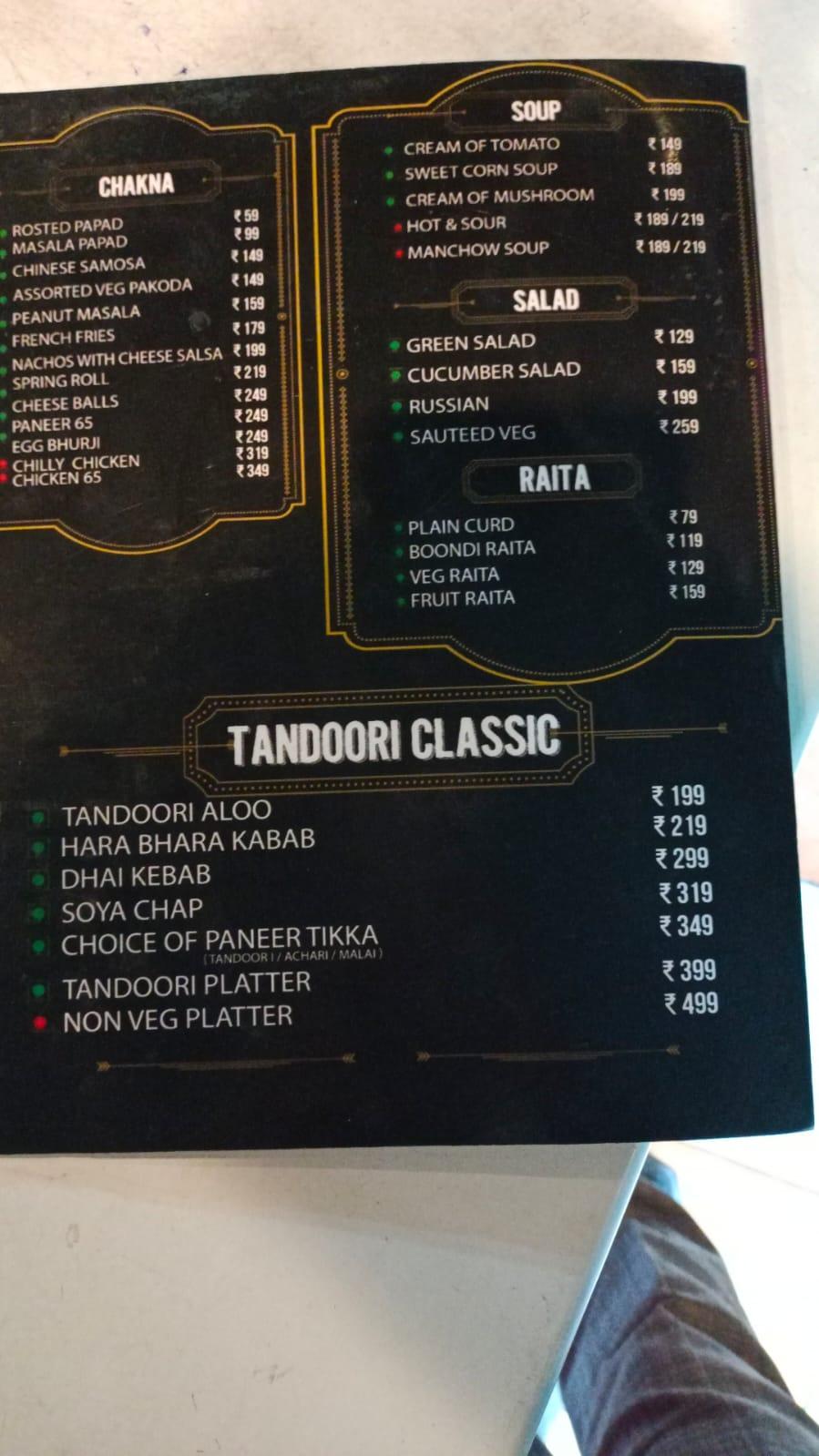 Menu at IB Club, Jaipur