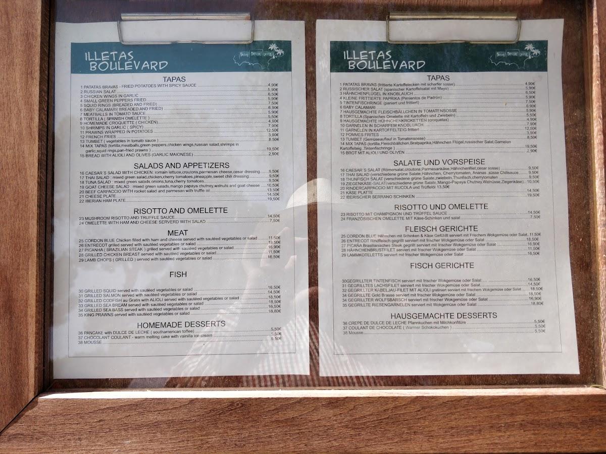 Menu at Illetas Boulevard restaurant, ses Illetes