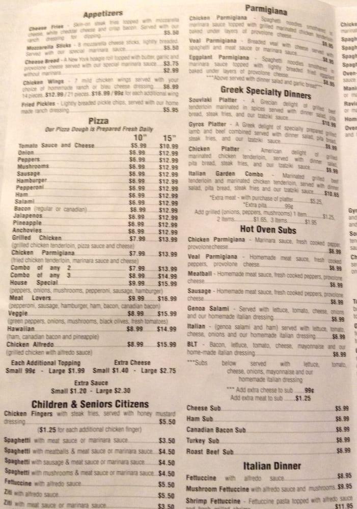 Menu at Italian Garden pizzeria, Boiling Springs