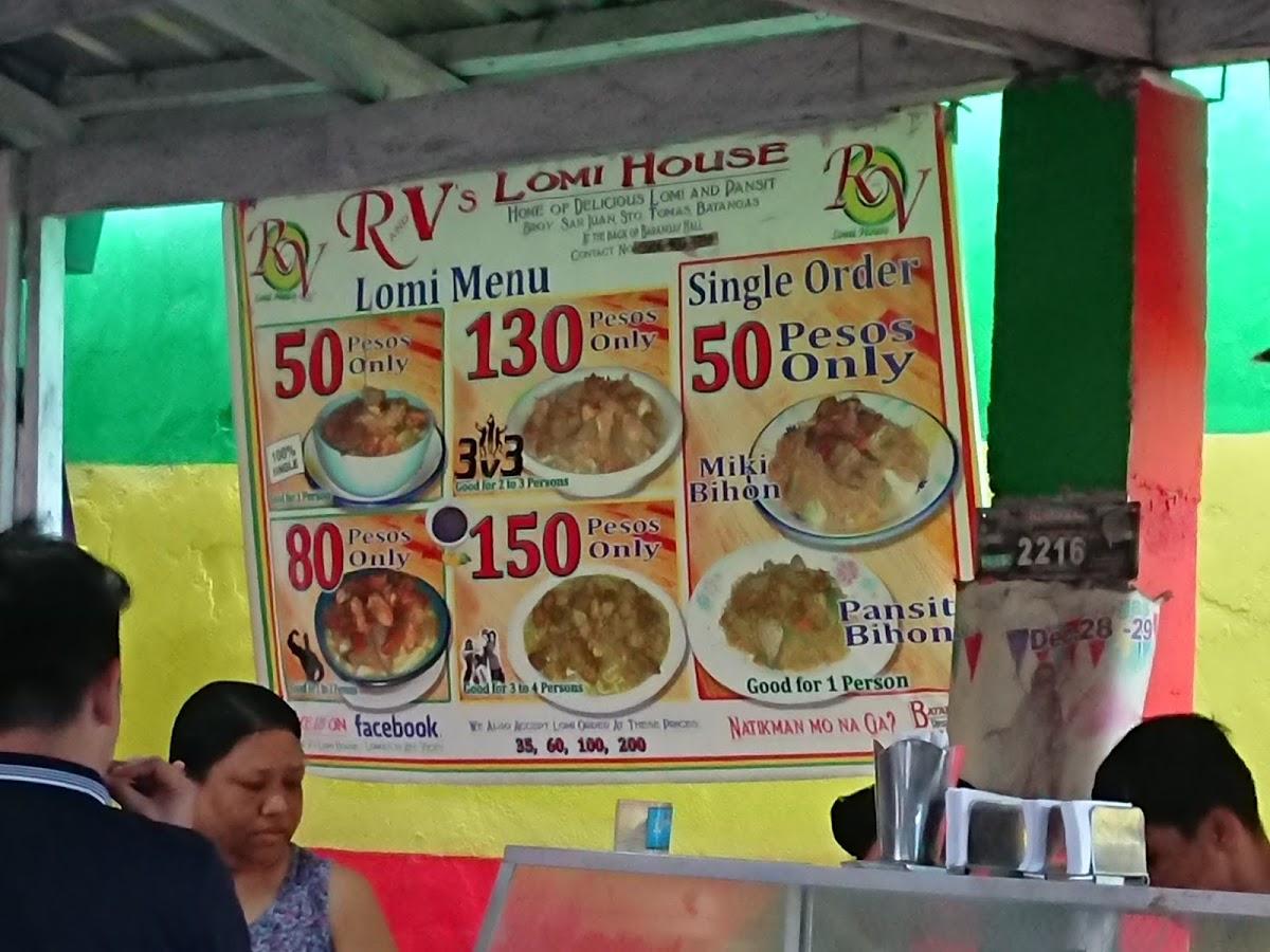 Carta del restaurante R and V's Lomi House, Santo Tomas