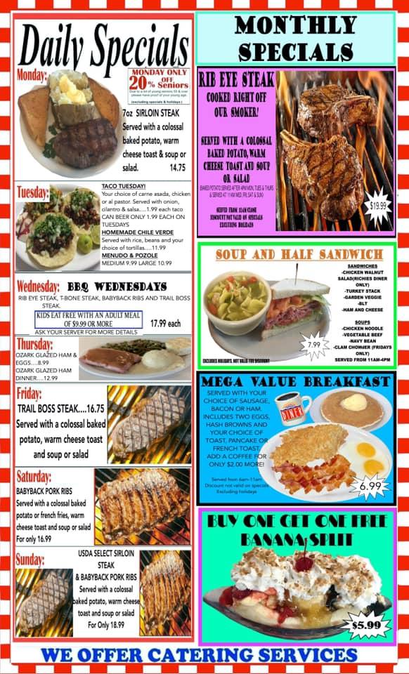Menu at Tony's Diner restaurant, San Bernardino, Cajon Boulevard