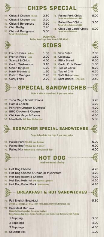 Menu at Godfather restaurant, Hull, 530-532 Holderness Rd