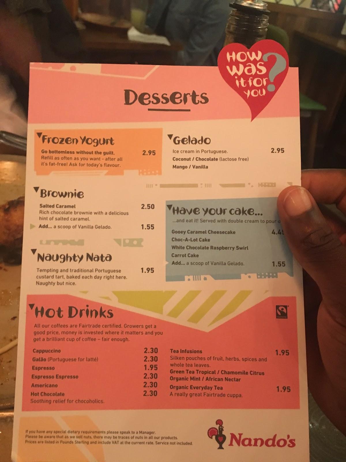 Menu at Nando's Luton fast food, Luton