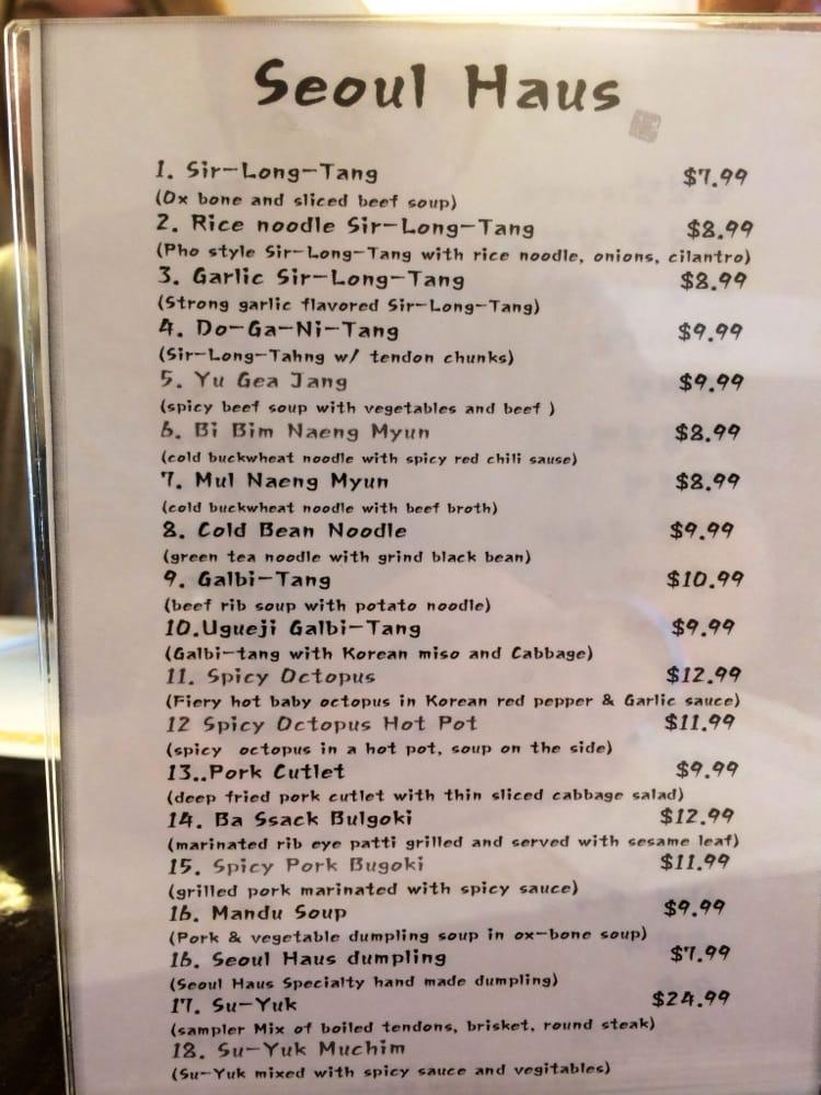 Menu at Seoul Haus restaurant, Irvine