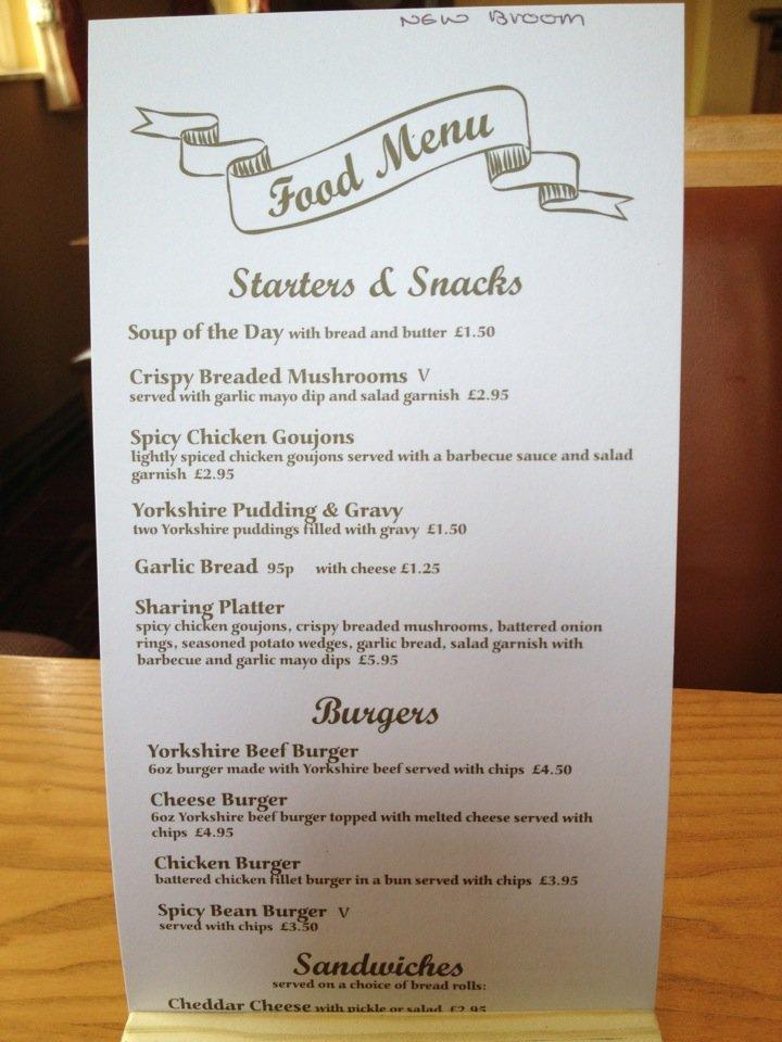 Menu at The New Broom pub & bar, Rotherham