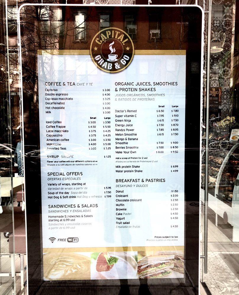 Carta del café Capital Grab & Go, West New York