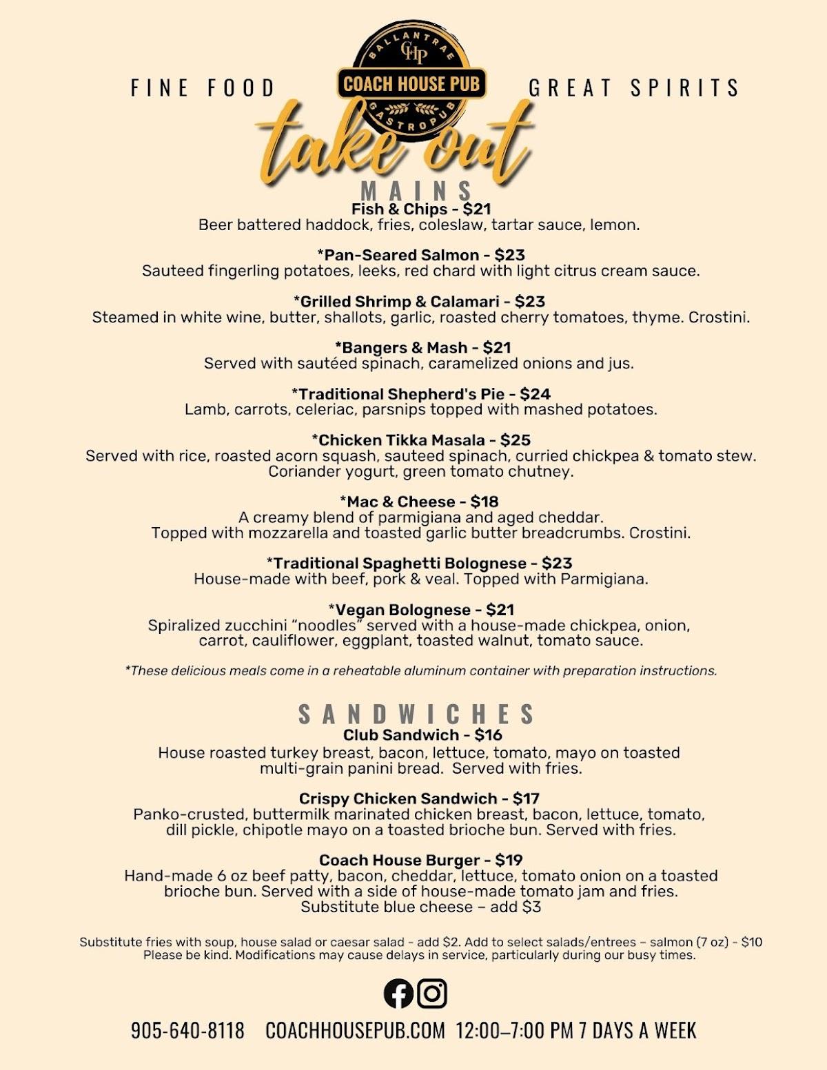 Menu at Coach House Pub, Whitchurch-Stouffville