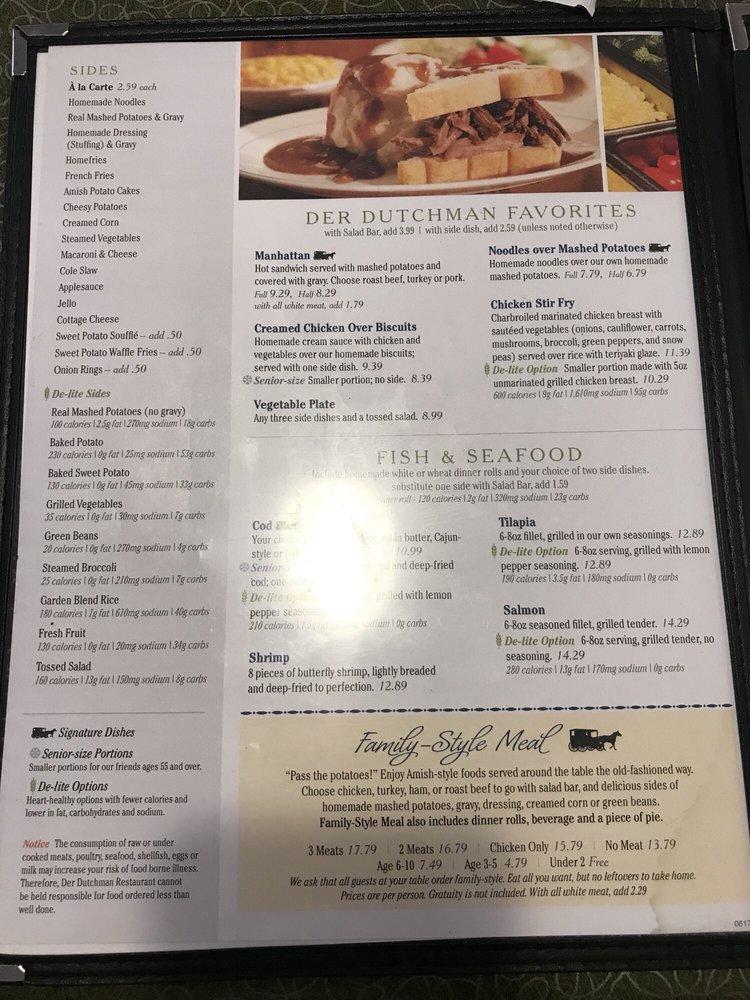Menu at Der Dutchman restaurant, Bellville