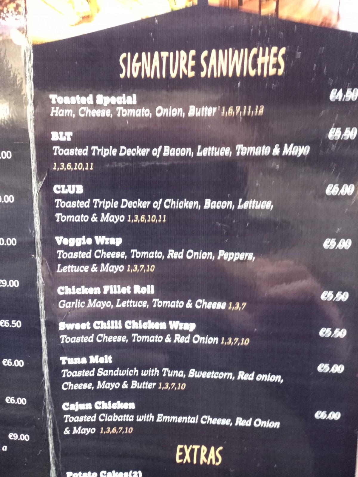 Menu at The Thunder Road Cafe, Castlebar