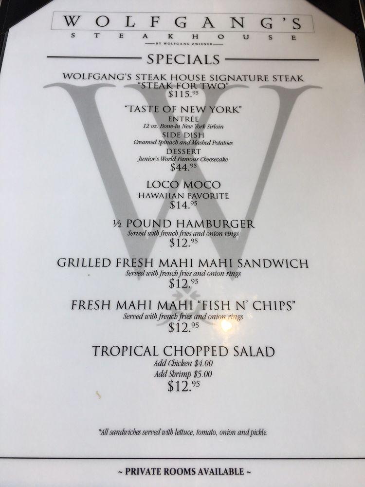 Menu at Wolfgang's Steakhouse Waikiki, Honolulu, Kalākaua Ave