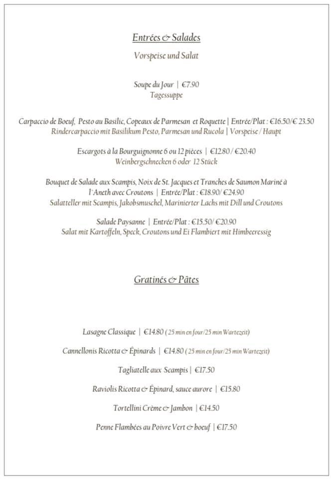 Menu at Restaurant Auberge du Lac, Machtum, Wormeldange