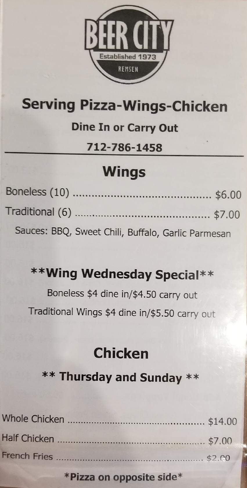 Menu at Beer City pub & bar, Remsen
