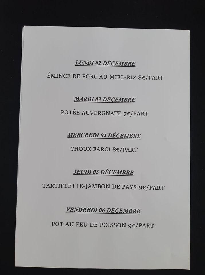 Menu at Chez Pierrot restaurant, Le Malzieu-Ville