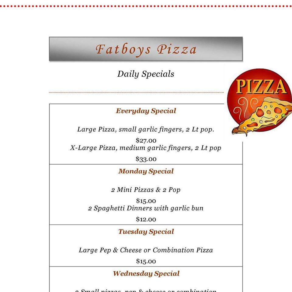 Menu at Fat Boys restaurant, Glace Bay