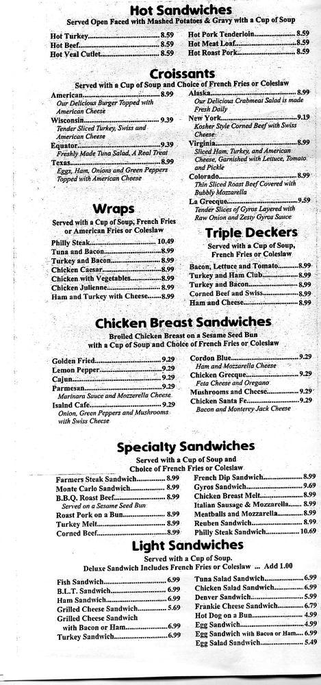 Menu at Island Lake Cafe, Island Lake