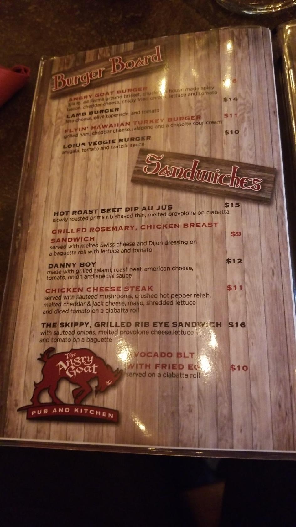 Menu at The Angry Goat Pub N Kitchen, Ogden