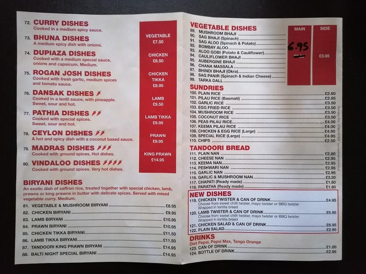 Menu at Balti Nights restaurant, Brixham