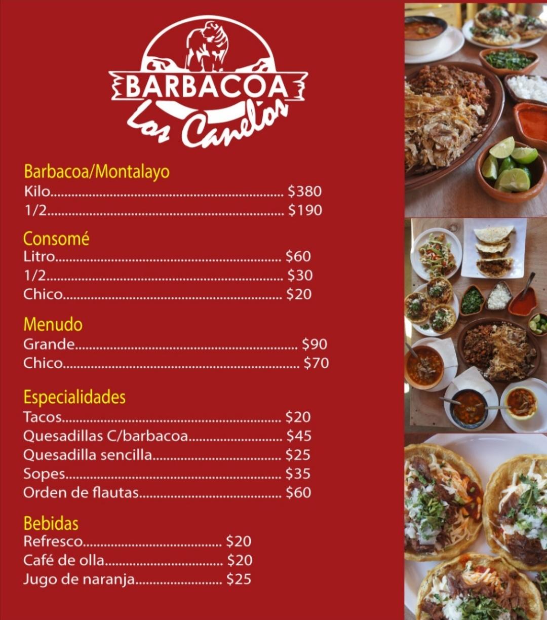 Menu at Barbacoa Los Canelos, Santiago de Querétaro
