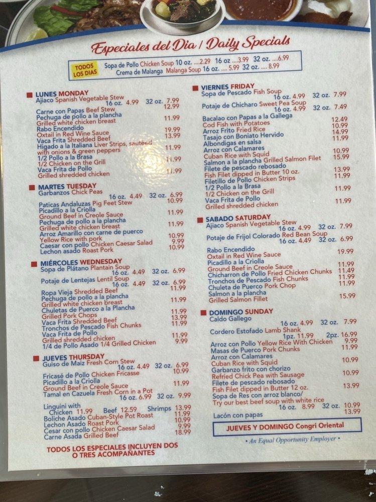 Carta de Caribe Cafe Restaurant, Hialeah, W 68th St